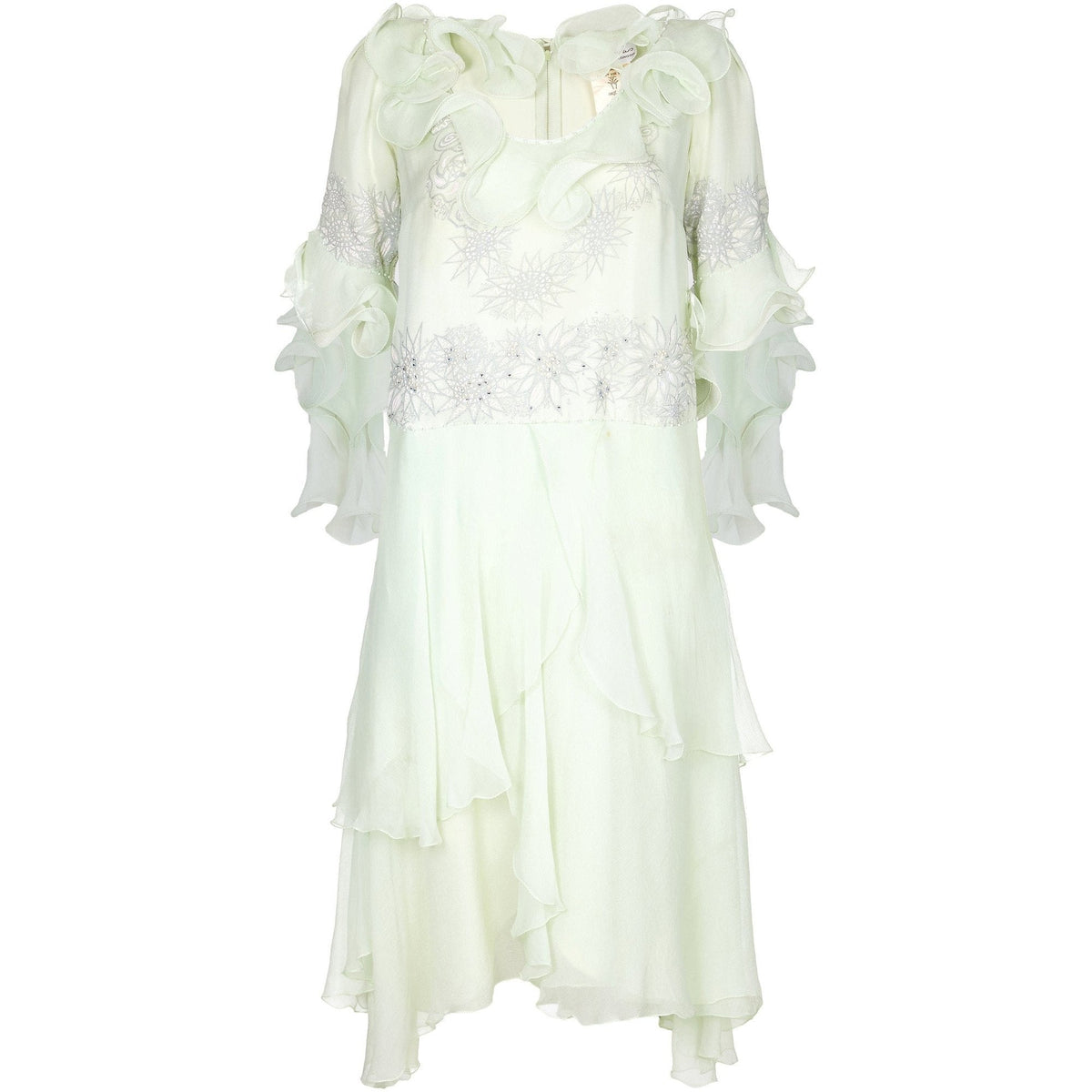 1980s Zandra Rhodes Pale Green Couture Silk Chiffon Dress – Peekaboo ...