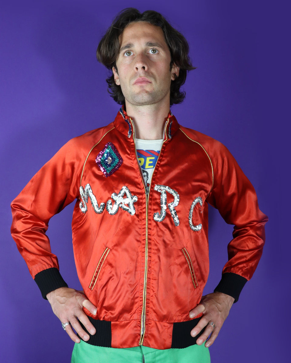 RARE Vintage 1970s Customised Marc Bolan T.Rex Satin Bomber Jacket Gla ...