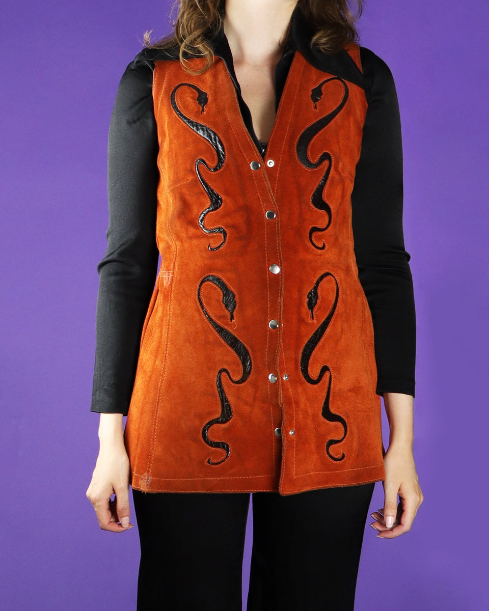 Vintage 1970s Serpent Snake Burnt Orange Suede Vest – Peekaboo Vintage ...