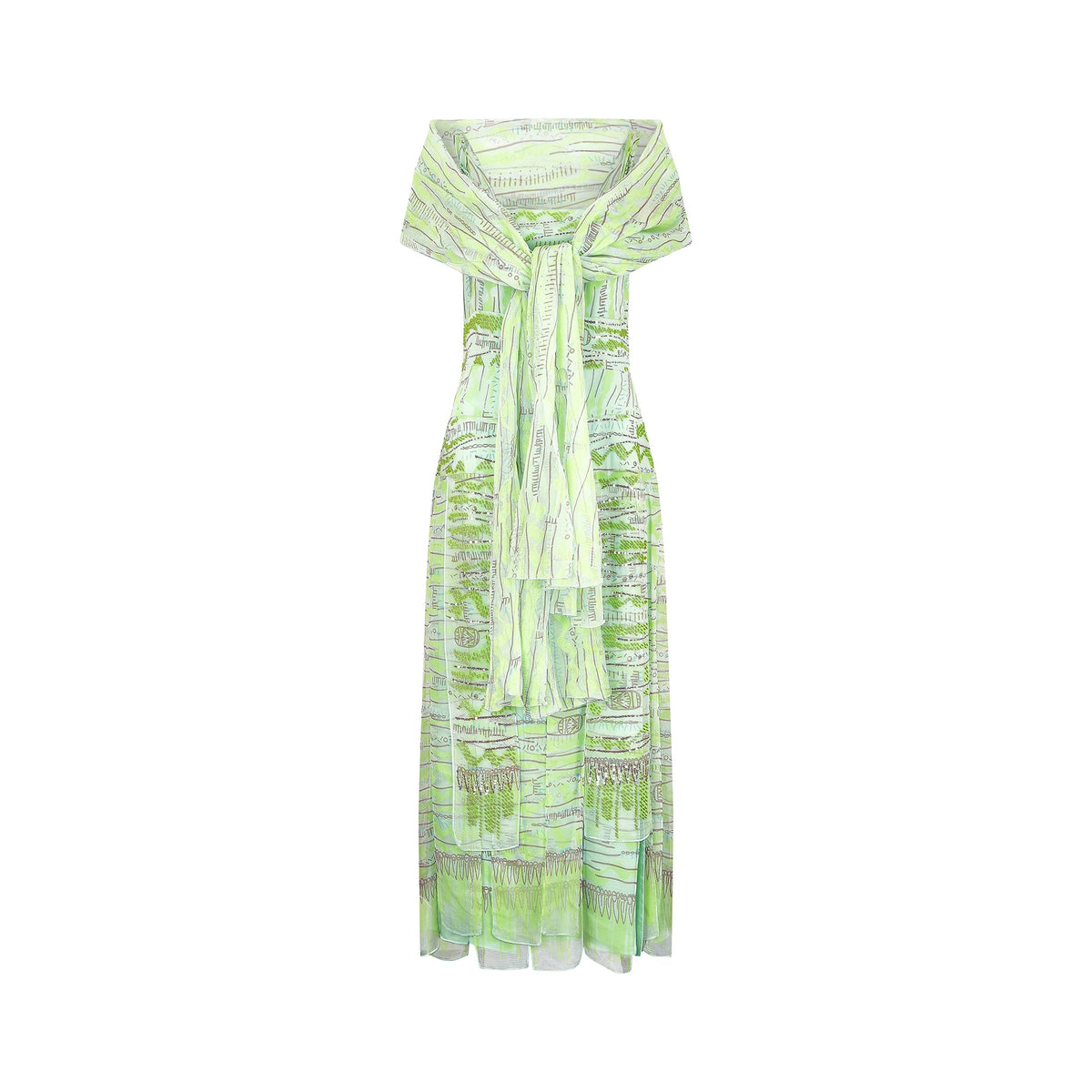 2010s Zandra Rhodes Couture Green Sequin Dress and Shawl Active ...